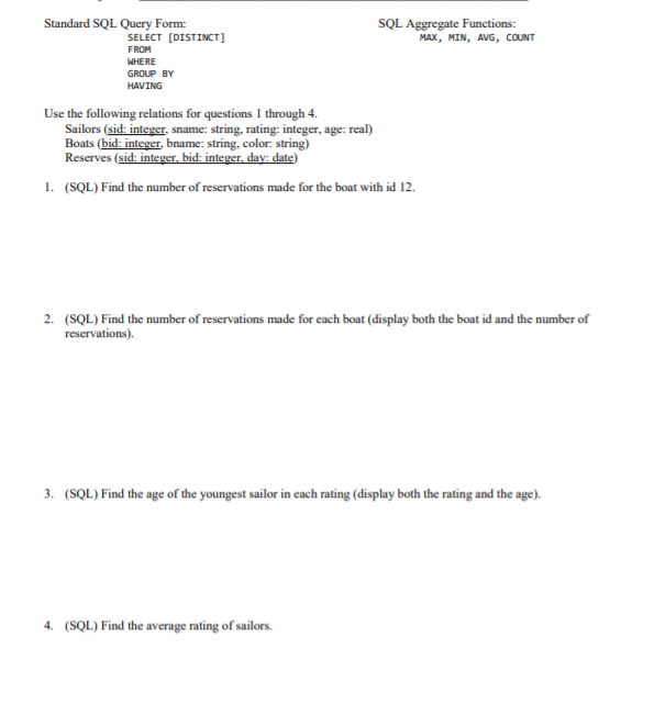 Solved Standard Sql Query Form Sol Aggregate Functions