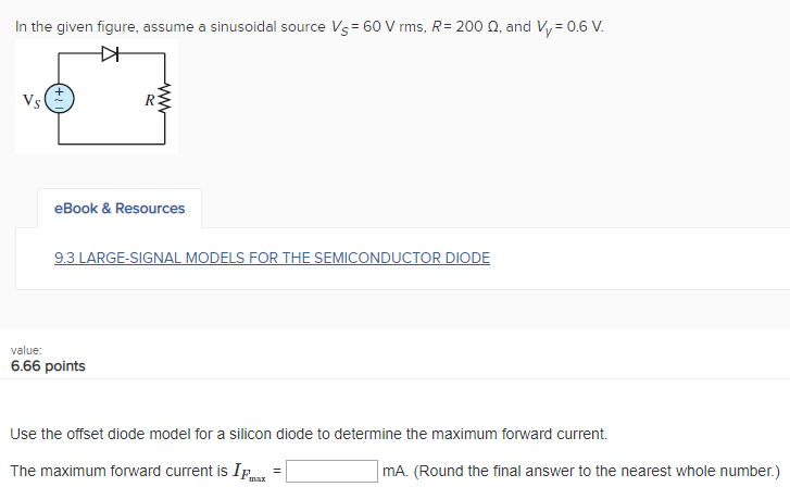 Solved In the given figure, assume a sinusoidal source Vs= | Chegg.com