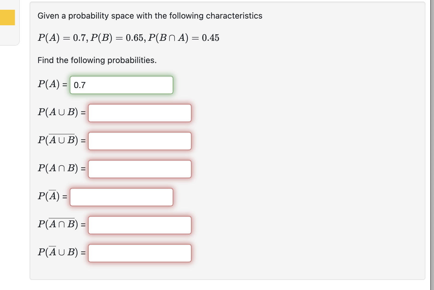 Solved Given a probability space with the following | Chegg.com