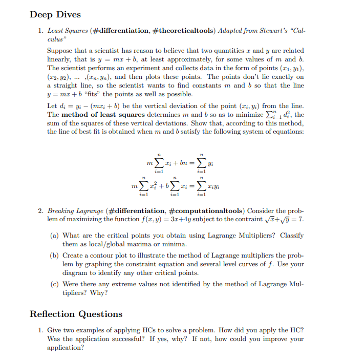 Solved Deep Dives: 1. Least Squares (#differentiation, | Chegg.com