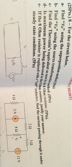 Solved 5Pts.) 8- For the circuit below (2 , a- Find “Vo” | Chegg.com