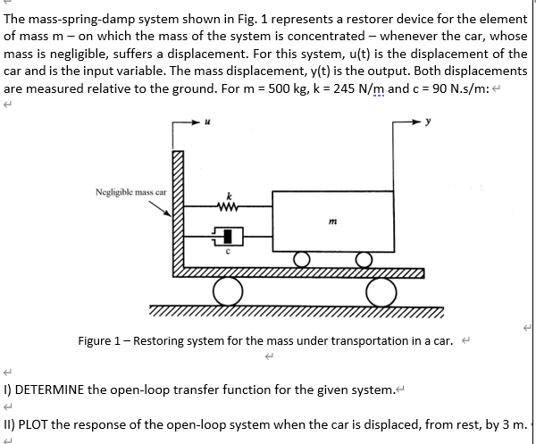 Solved The mass-spring-damp system shown in Fig. 1 | Chegg.com