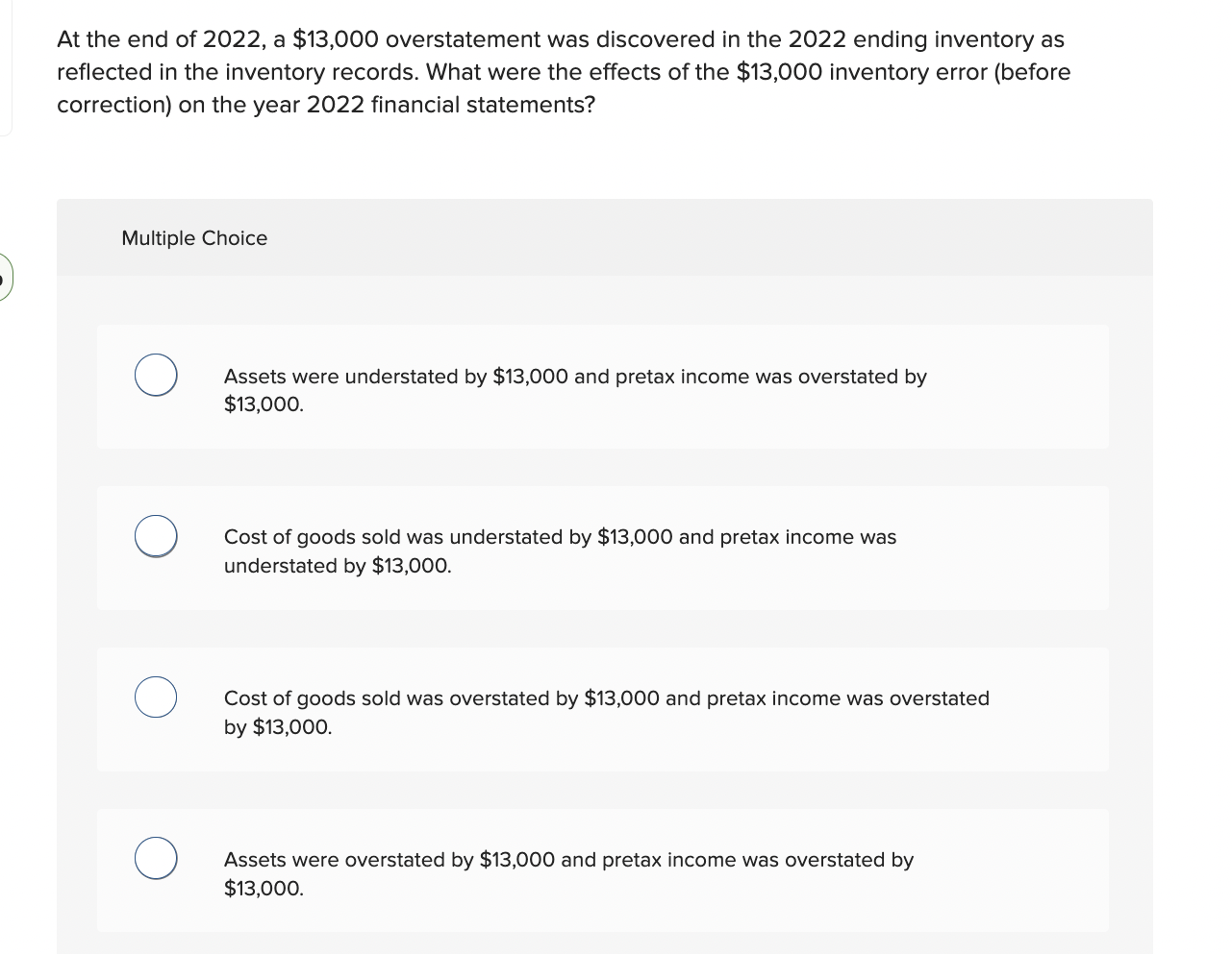 Solved At the end of 2022 , a $13,000 overstatement was | Chegg.com