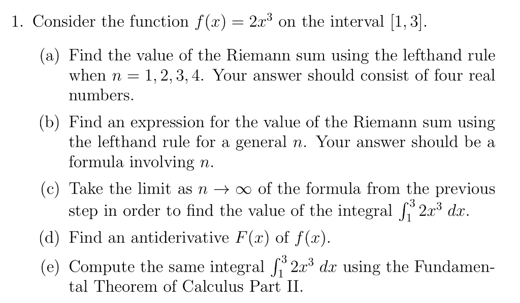 Solved 1. Consider the function f(x) = 2x3 on the interval | Chegg.com