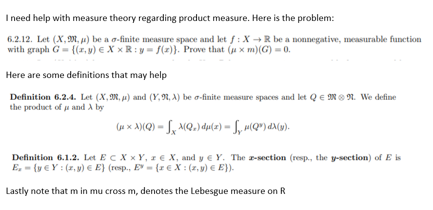 Solved I need help with measure theory regarding product | Chegg.com