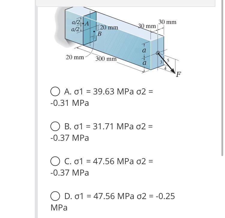 Solved a/2 A a/2 30 mm 20 mm 30 mm B a 20 mm 300 mm a 3 O A. | Chegg.com