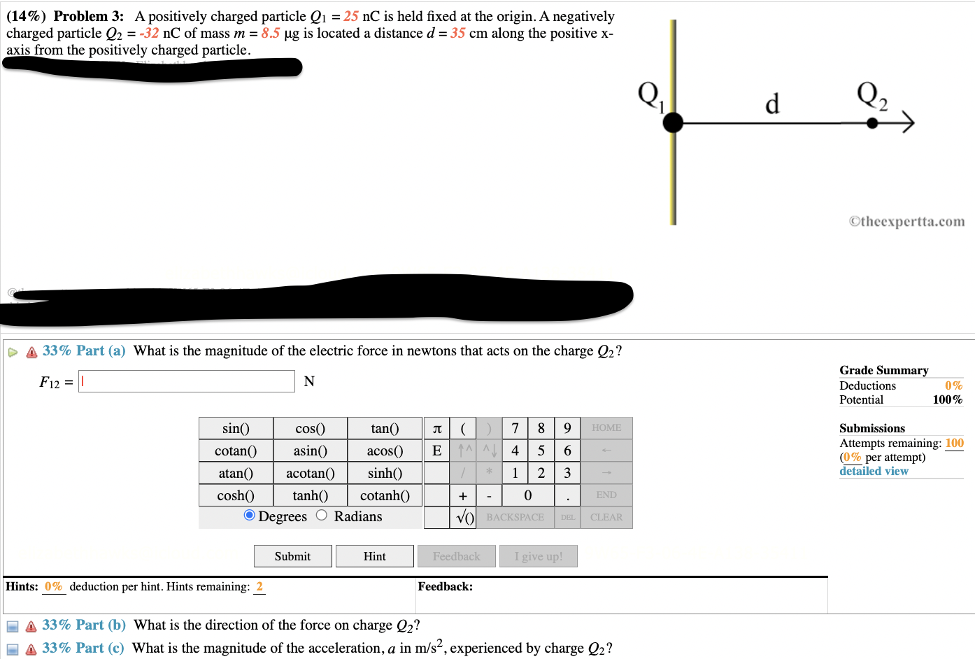 Solved (14\%) Problem 3: A positively charged particle | Chegg.com