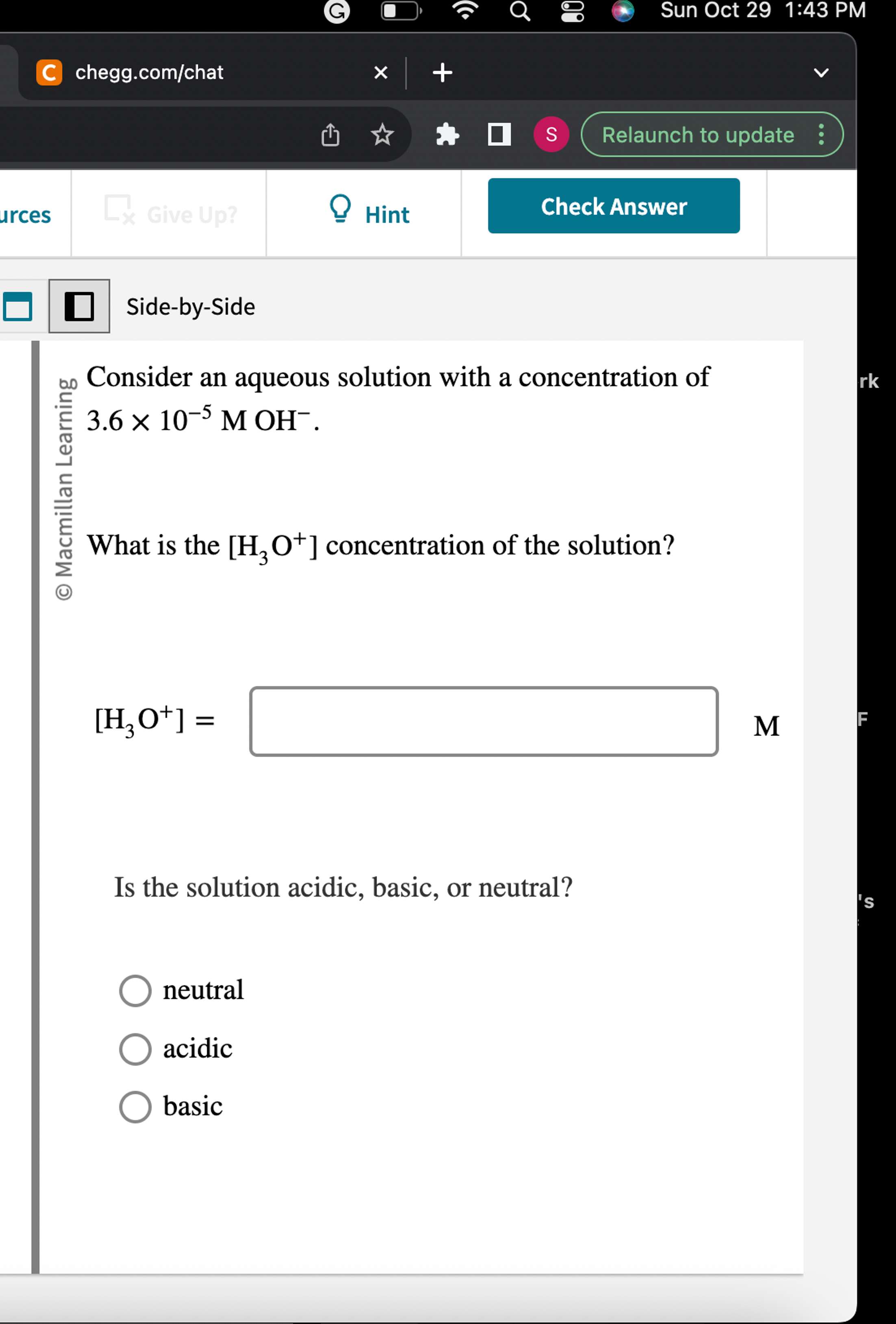 Solved a. ﻿Consider an aqueous solution with a concentration | Chegg.com