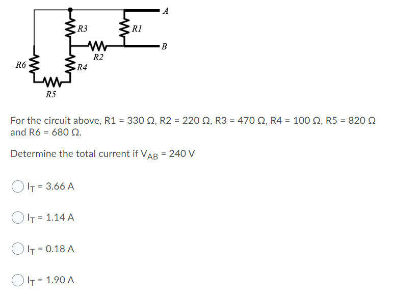 Solved A R3 R1 B R2 RO R4 Lw R5 For the circuit above, R1 = | Chegg.com