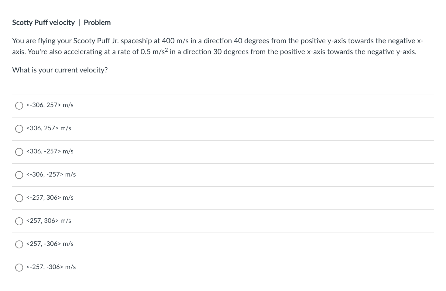 Solved Scotty Puff velocity | Problem You are flying your | Chegg.com