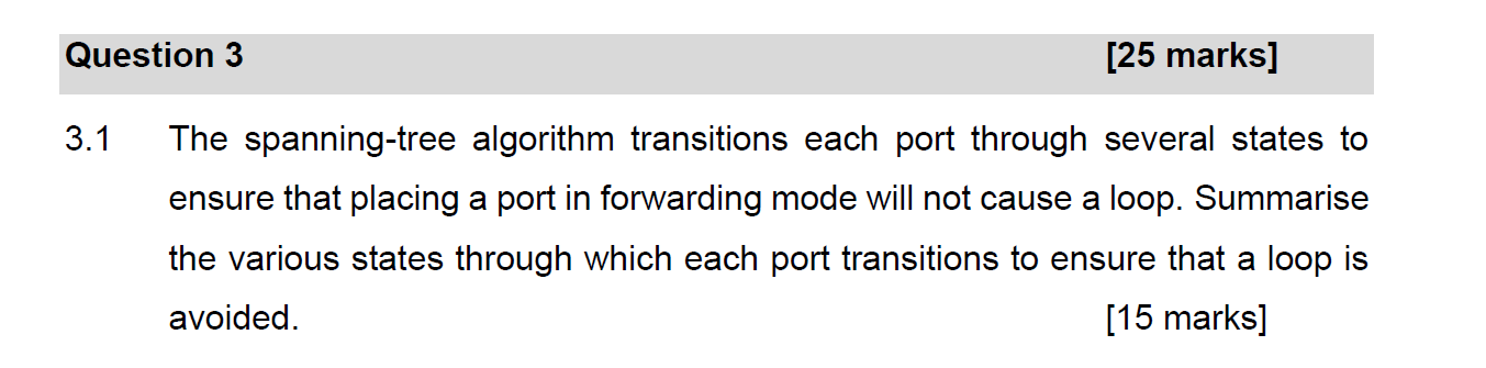 Solved uestion 3 [25 marks] 1 The spanning-tree algorithm | Chegg.com
