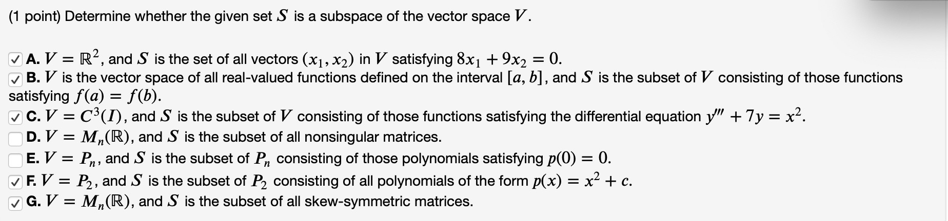 Solved Determine whether the given set S is a subspace pf | Chegg.com