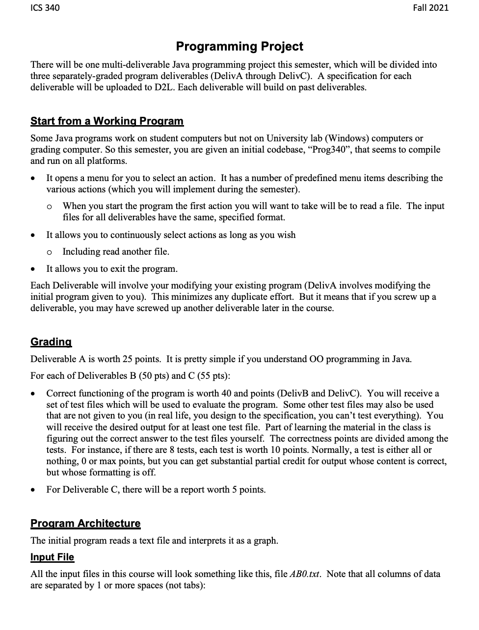 ICS 340 Programming Project, Deliverable B (50 pts) | Chegg.com