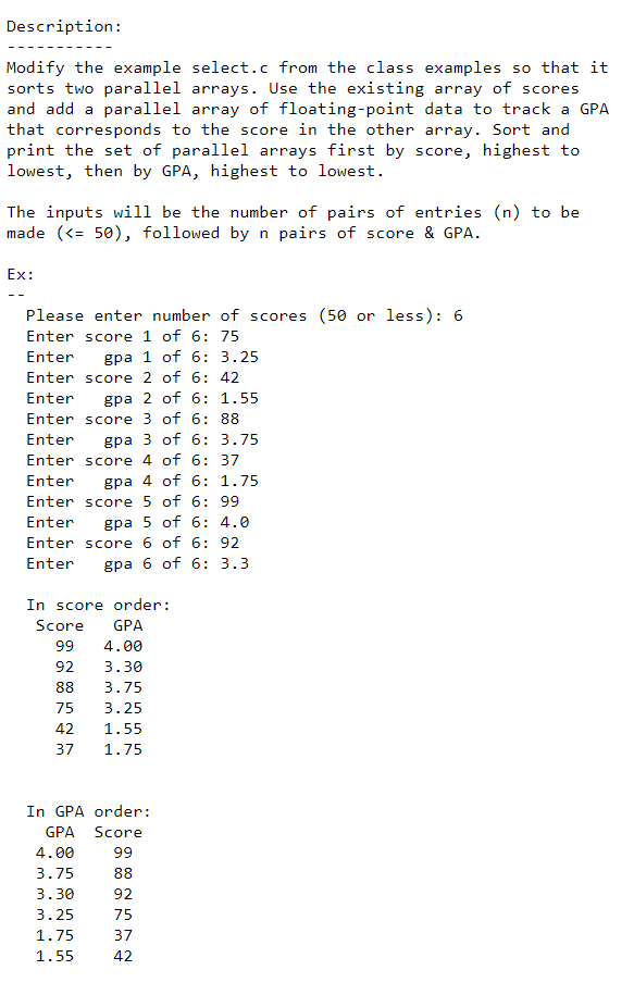 Solved /* FILE: select.c */ /* Loads an array with up to 50 | Chegg.com