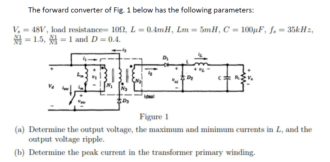 Solved The forward converter of Fig. 1 below has the | Chegg.com