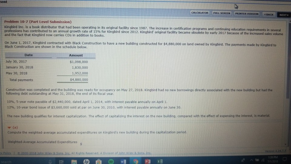 Solved ent | CALCULATOR FULLSCREEN PRINTER VERSION BACK NEXT | Chegg.com