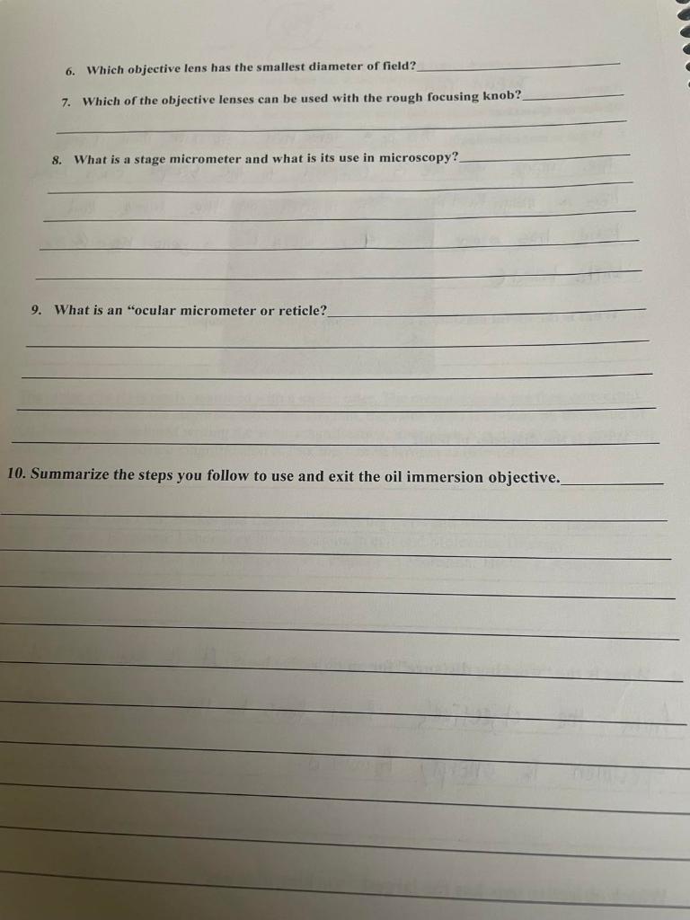 Solved 6. Which objective lens has the smallest diameter of | Chegg.com