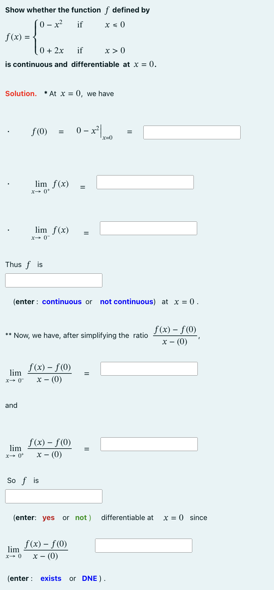 Solved Show whether the function f defined by f(x)={0−x20+2x | Chegg.com