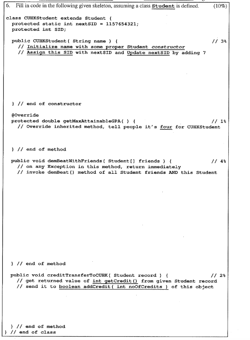 Solved 6. Fill in code in the following given skeleton, | Chegg.com