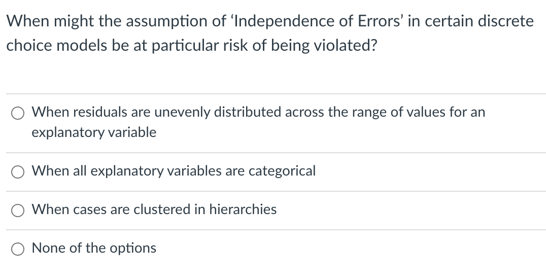 Solved When might the assumption of 'Independence of Errors' | Chegg.com