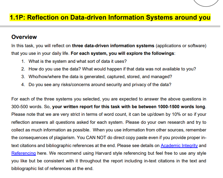 Solved 1.1P: Reflection on Data-driven Information Systems | Chegg.com
