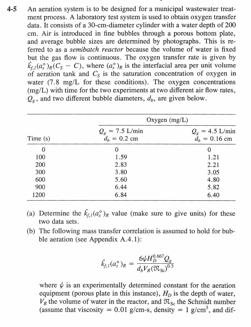 4-5 An aeration system is to be designed for a | Chegg.com