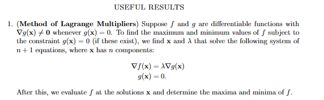 Solved (Method of Lagrange Multipliers) Suppose f and g are | Chegg.com