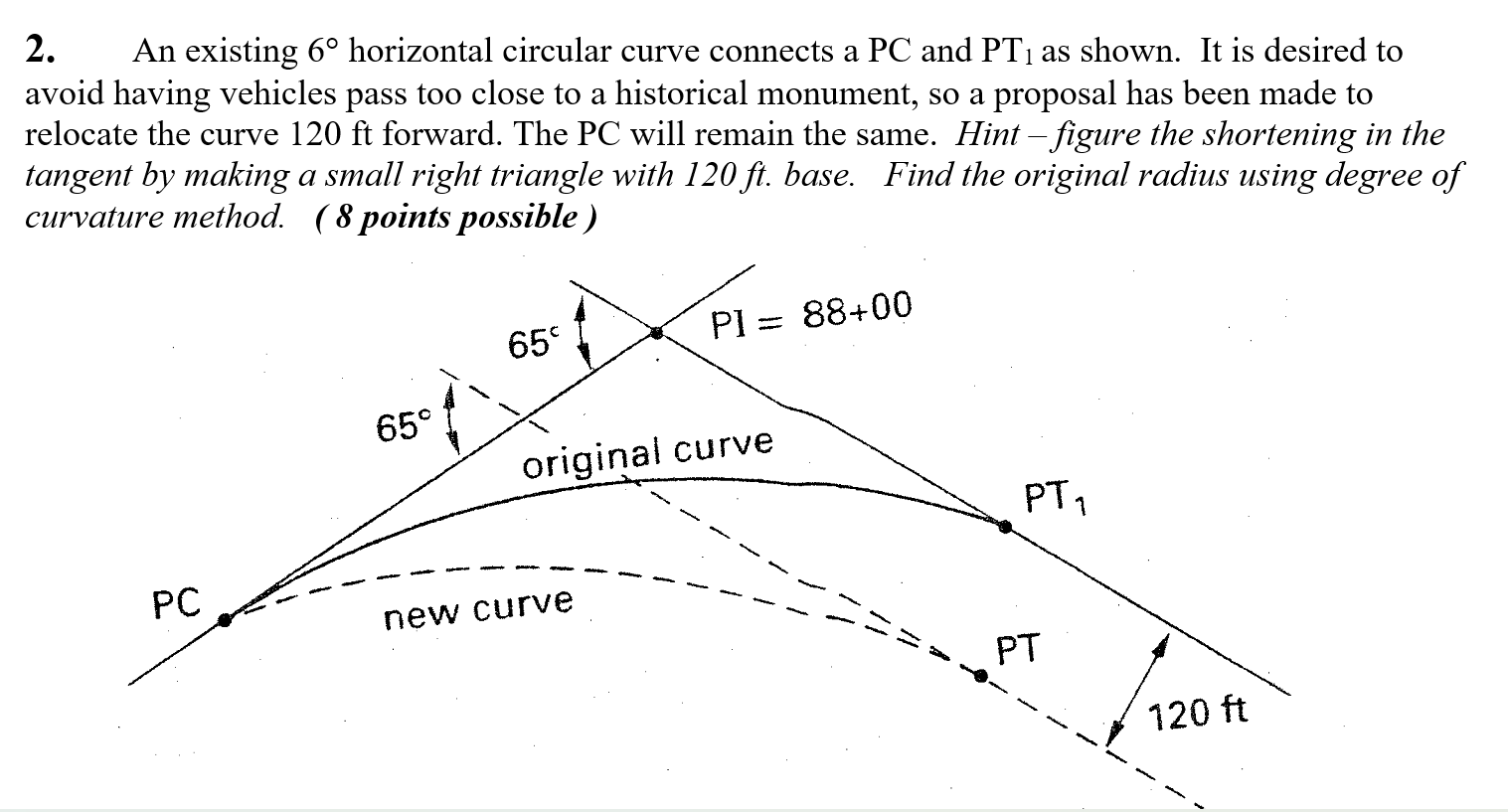 Solved 2. An existing 6∘ horizontal circular curve connects | Chegg.com