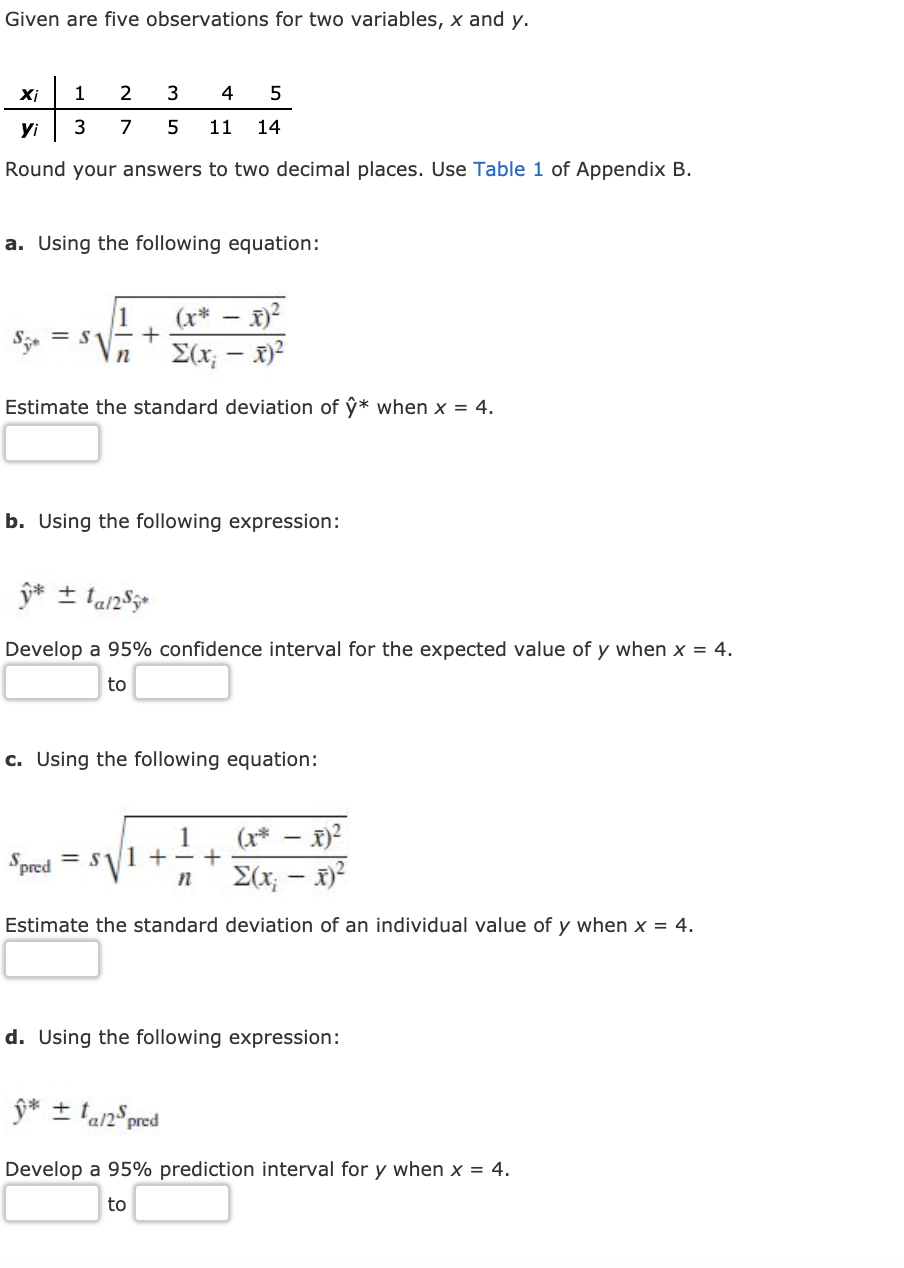Solved Given are five observations for two variables, x and | Chegg.com