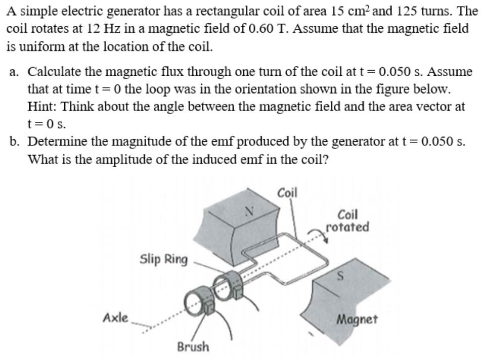 Solved A simple electric generator has a rectangular coil of | Chegg.com