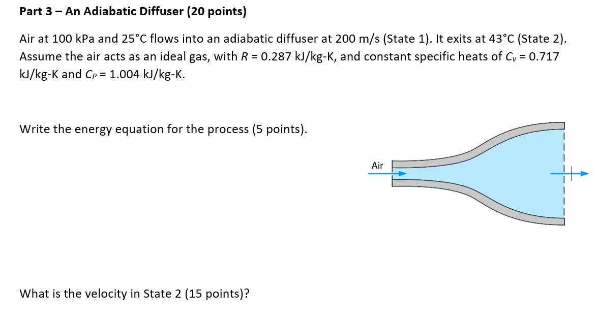 Solved Part 3 – An Adiabatic Diffuser (20 points) Air at 100 | Chegg.com
