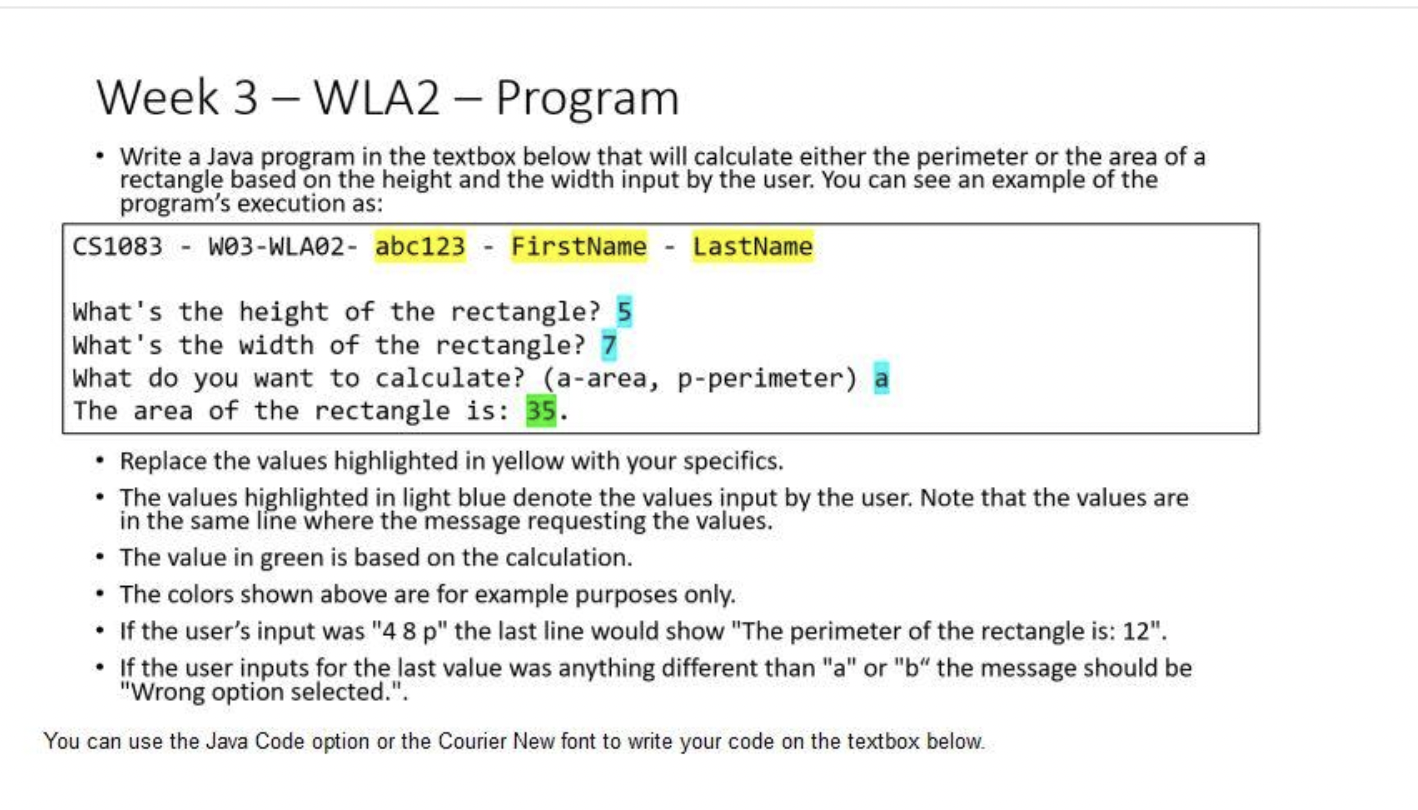 Solved Week 3− WLA2 - Program - Write a Java program in the | Chegg.com