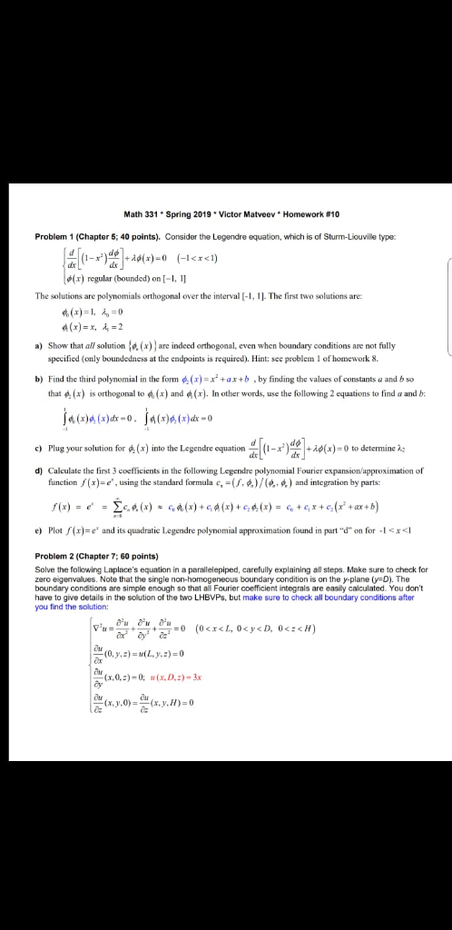 Solved Math 331 . Spring 2019 . Victor Matveev * Homework | Chegg.com