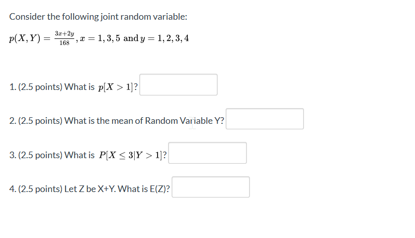 Solved Consider the following joint random variable: 3c+2y | Chegg.com