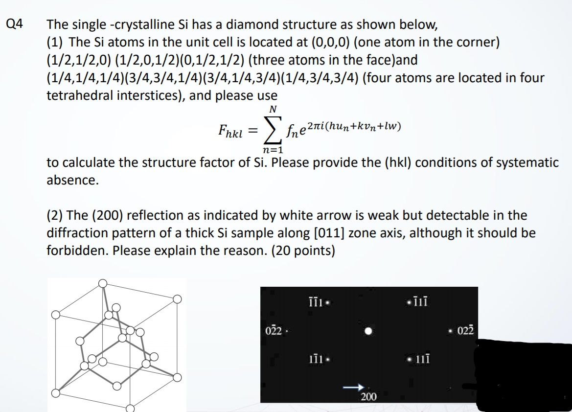Q4 The single -crystalline Si has a diamond structure | Chegg.com