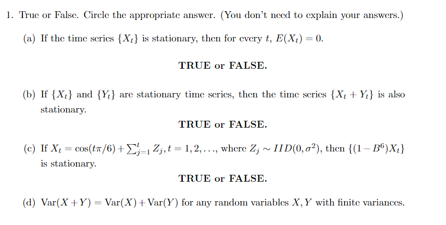 Solved 1. True or False. Circle the appropriate answer. (You | Chegg.com