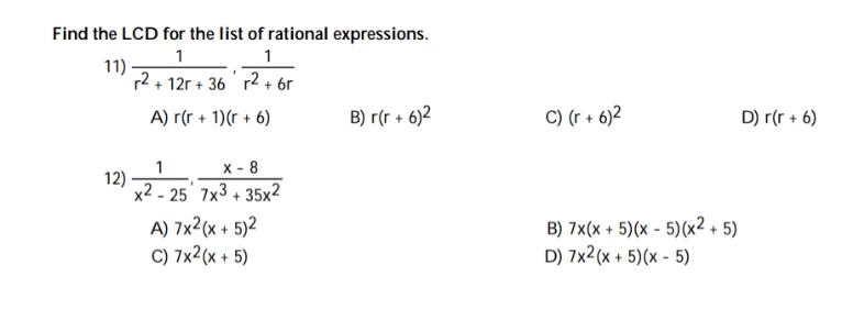 Solved Find the least common denominator (LCD) for the list | Chegg.com