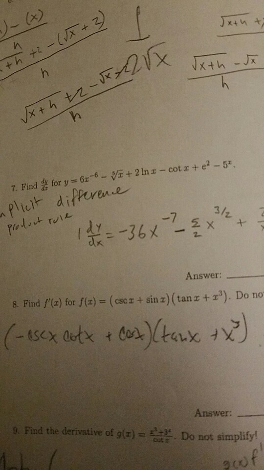 Solved Jxth -J x+h-JX Jx+ h tz -JRy2E for y= 6x-6-V +2 ln r- | Chegg.com