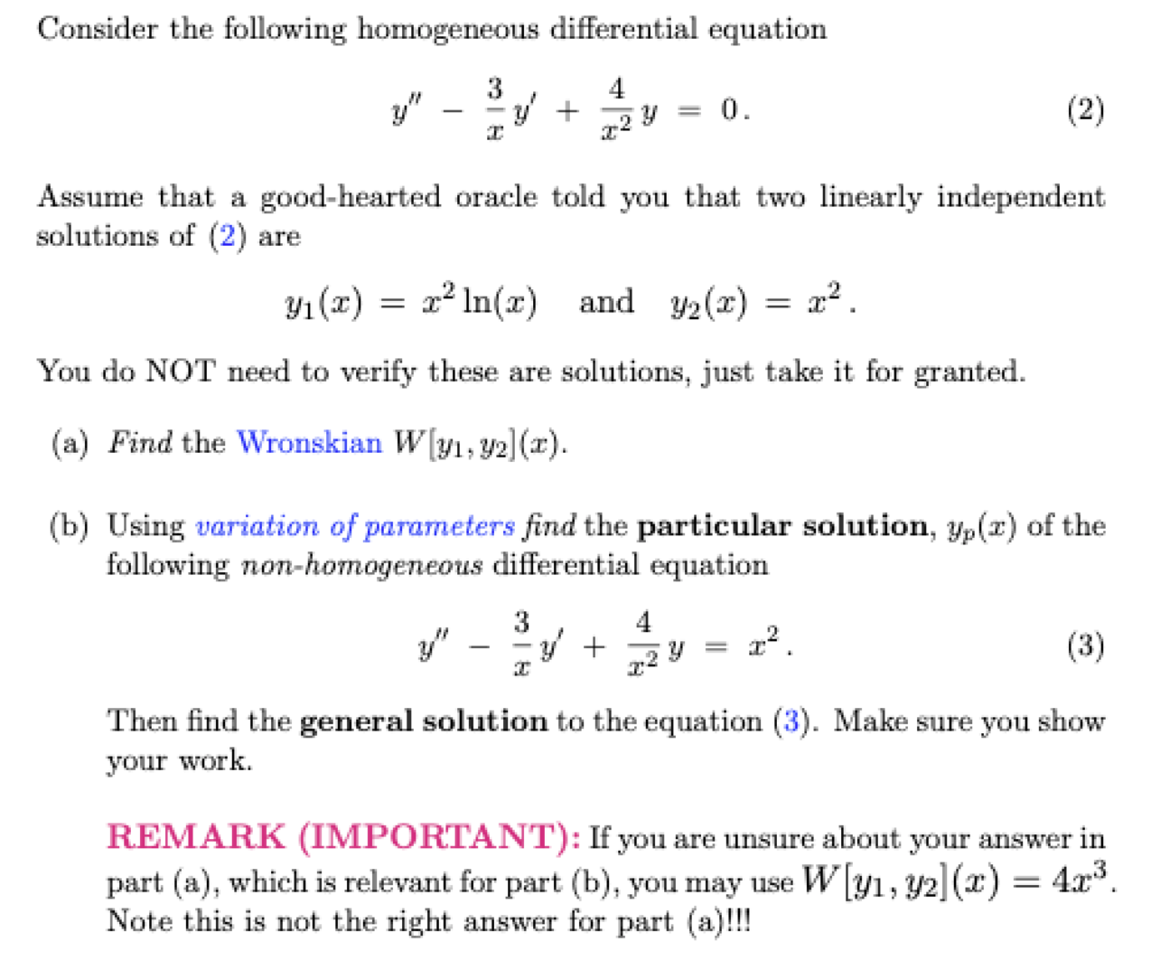 Solved Consider the following homogeneous differential | Chegg.com