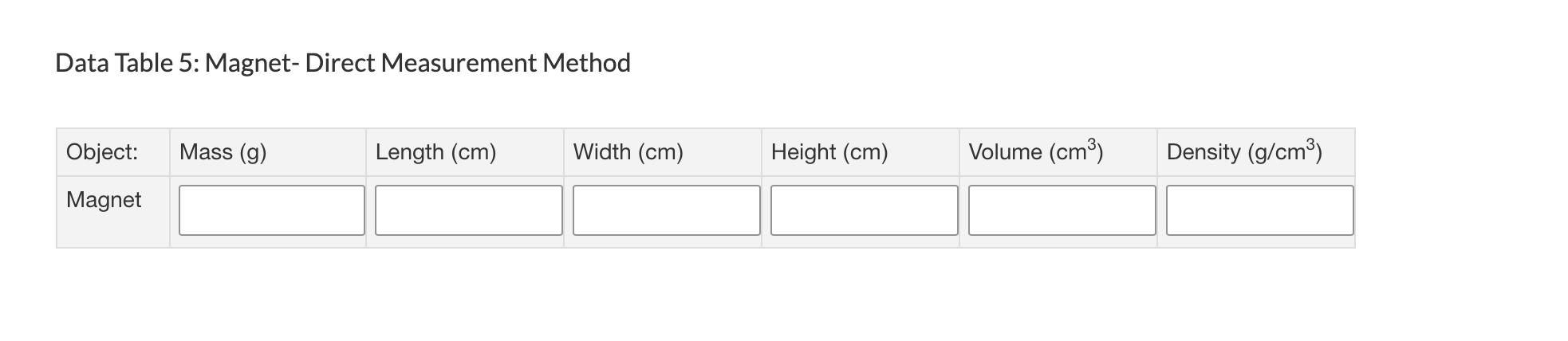 Solved Data Table 5: Magnet- Direct Measurement Method | Chegg.com