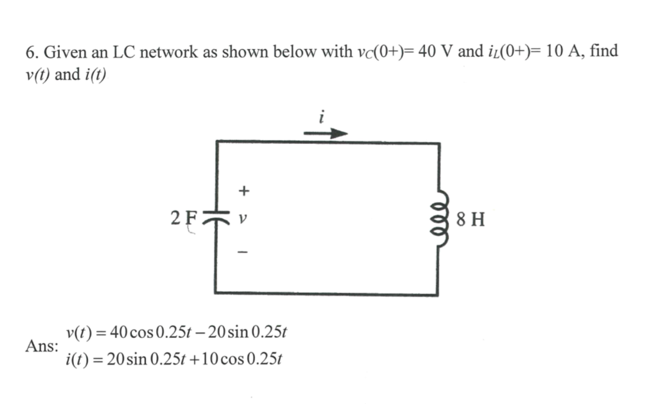 Solved 6. Given an LC network as shown below with vc(0+)= 40 | Chegg.com