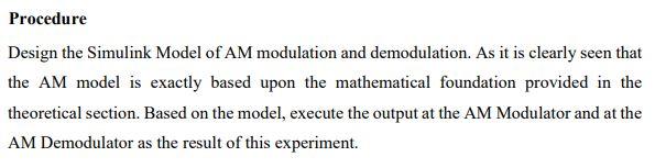 Procedure Design the Simulink Model of AM modulation | Chegg.com