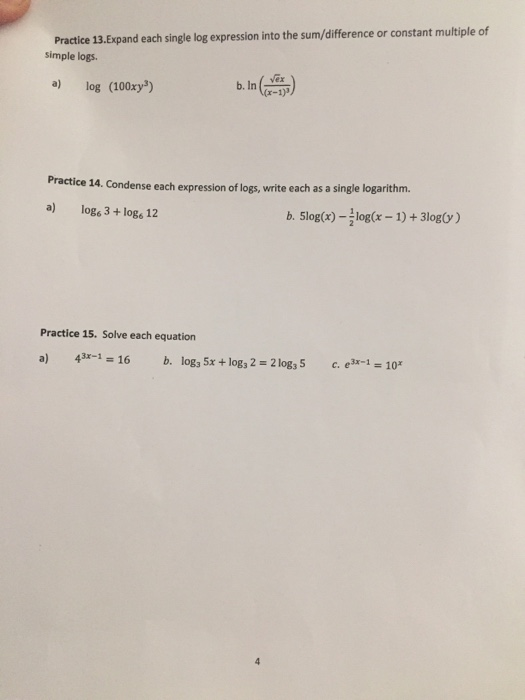 Solved Practice 13.Expand each single log expression into | Chegg.com