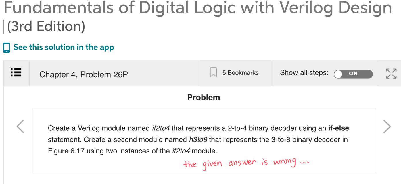 Solved Fundamentals of Digital Logic with Verilog Design | Chegg.com