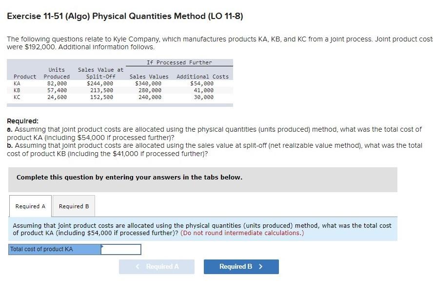 Solved Exercise 11-51 (Algo) Physical Quantities Method (LO | Chegg.com