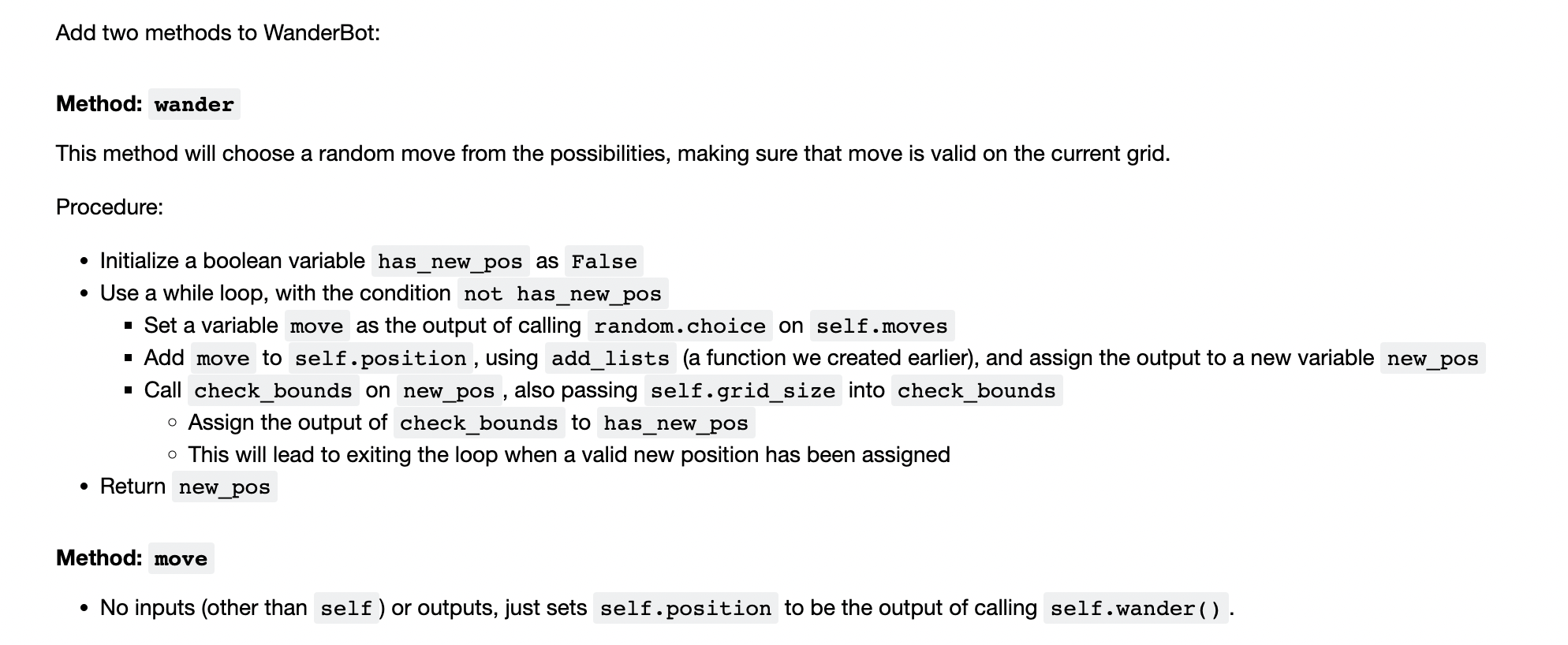 Solved Q6 - WanderBot (1.25 points) Create a class called | Chegg.com Solved Q6 - WanderBot (1.25 points) Create a class called | Chegg.com