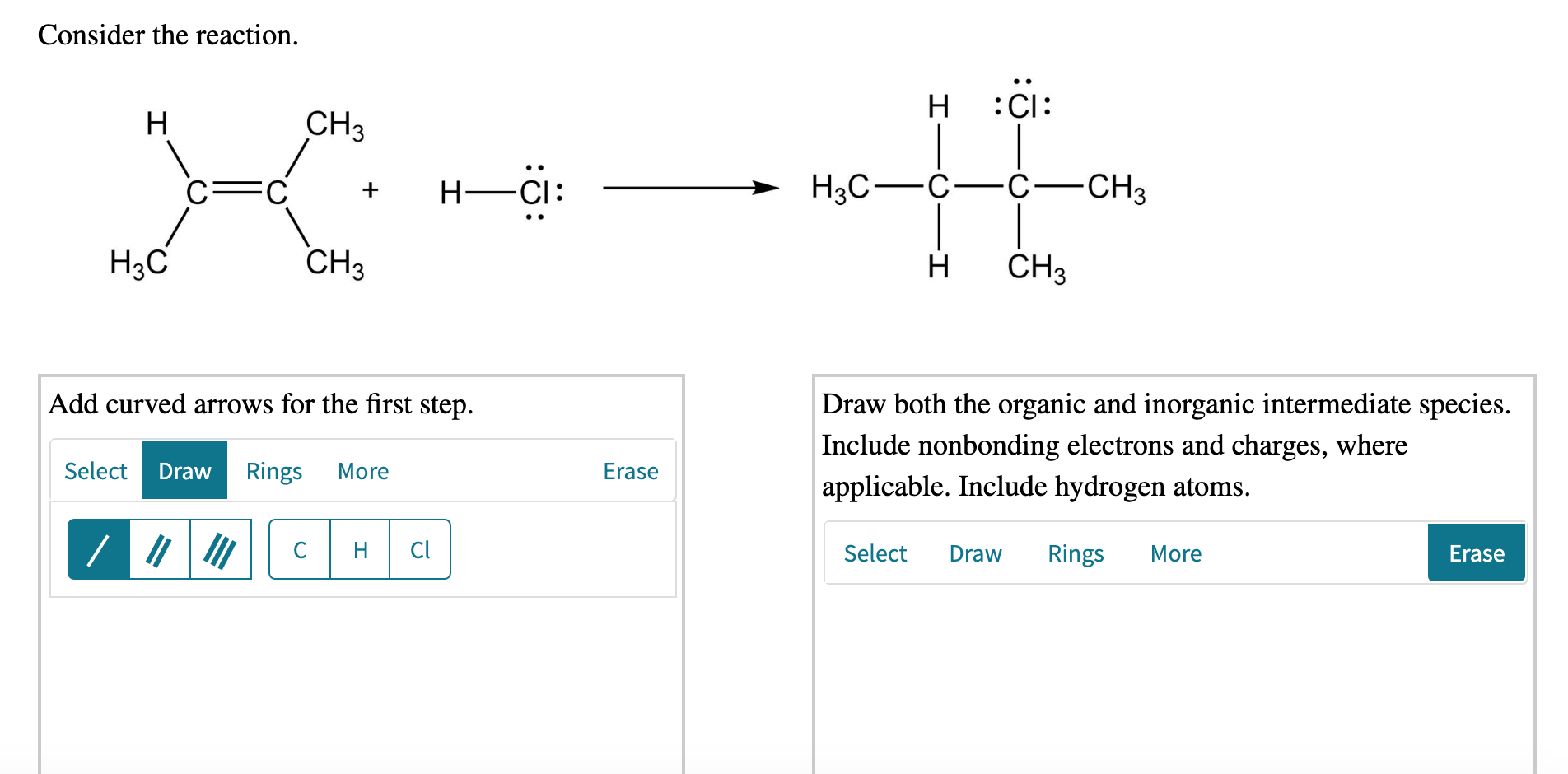 Solved Consider the reaction. :C1: CH3 H-ċi: H3C—C -CH3 H3C | Chegg.com