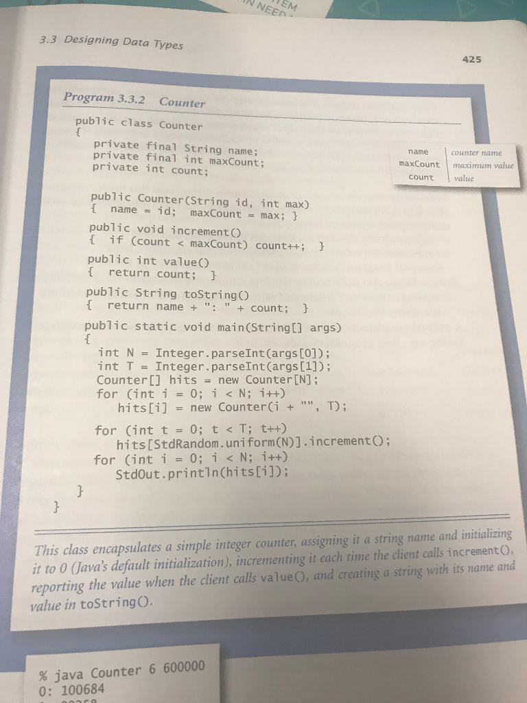 Solved N NEED 3.3 Designing Data Types 425 Program 3.3.2 | Chegg.com