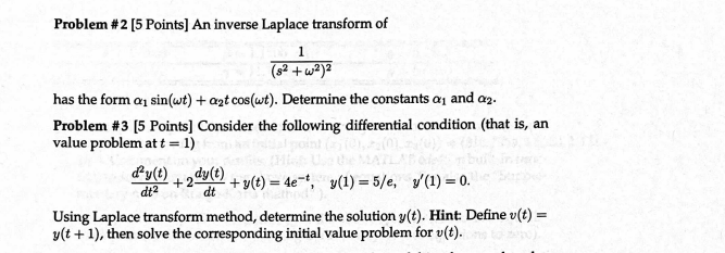 Solved Problem #2 [5 Points] An inverse Laplace transform of | Chegg.com