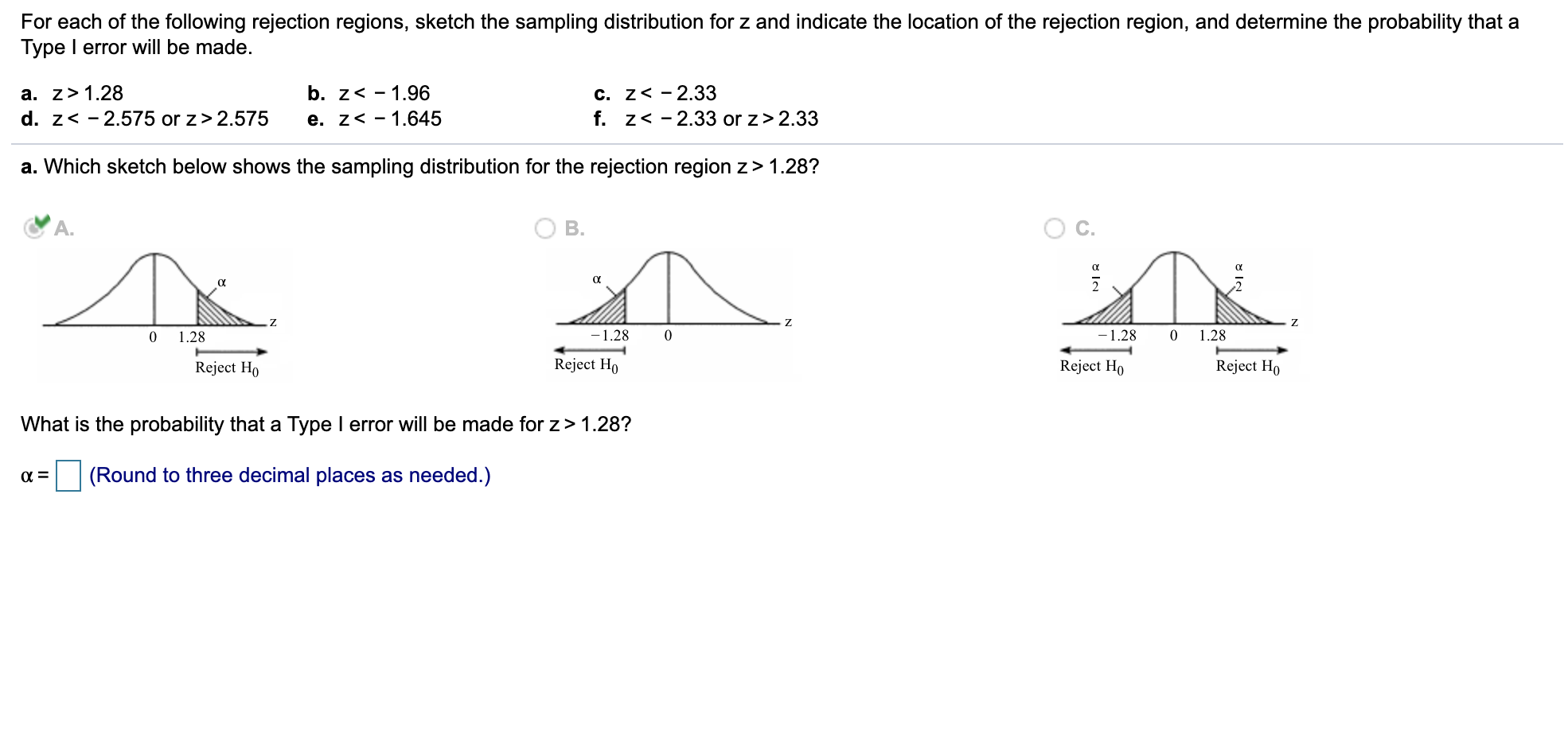 Solved For each of the following rejection regions, sketch | Chegg.com